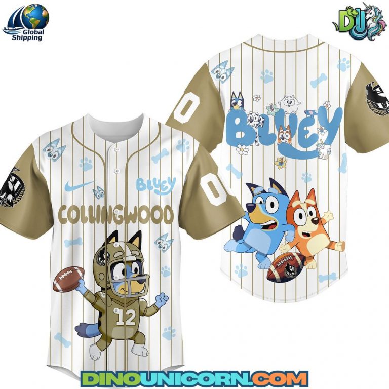 Collingwood Magpies x Bluey Baseball Jersey - Dinounicorn